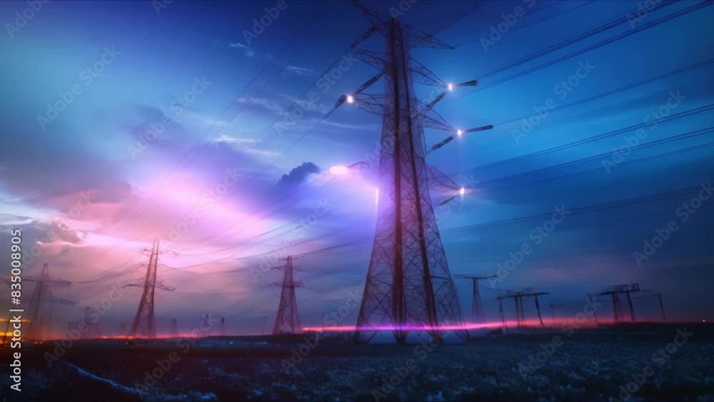 Highvoltage power lines against blue sky backdrop showcase electricity ...