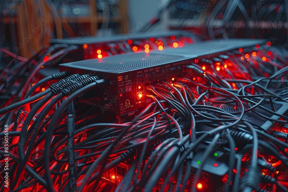 Tangled Tech Vines: A tangle of wires and cables, resembling twisted ...