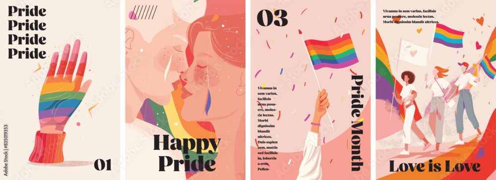 Gay Pride Month Poster Design Collection Set Of Banners For Lgbtq