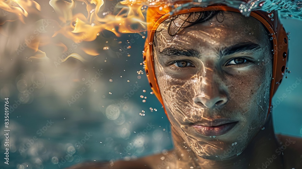 Olympic Paris 2024 Sport Focus A Handsome Water Polo Player Water Polo Costume Happy Face And