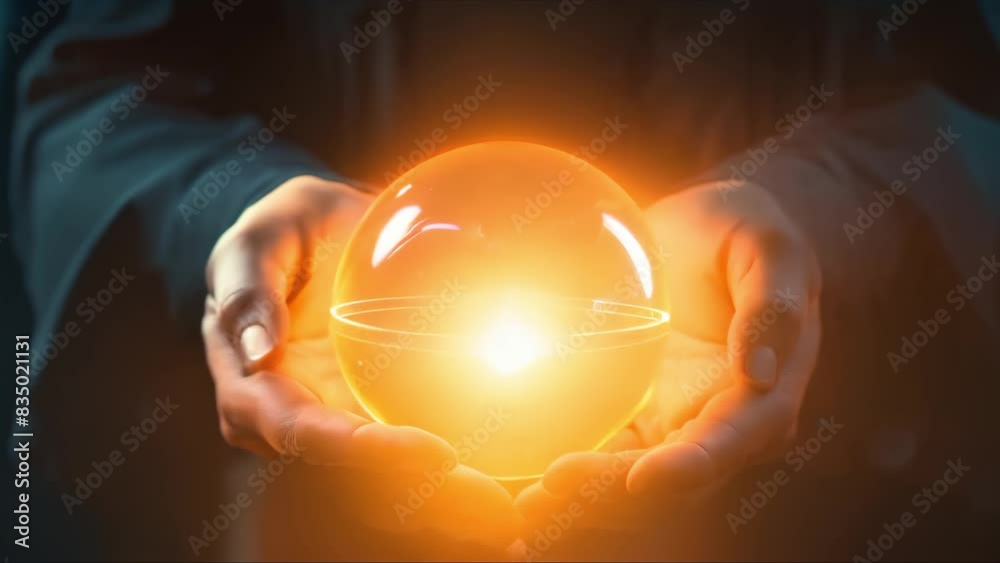 Finding Balance: Human Hands Holding Glowing Orb Symbolizing Technology ...