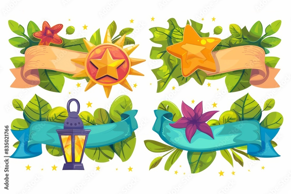 Cartoon illustration for game ui victory badge element level winner ...