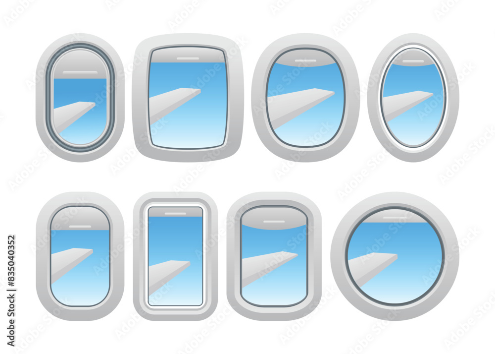 Set of Vector Realistic Airplane Window Portholes, aircraft window ...