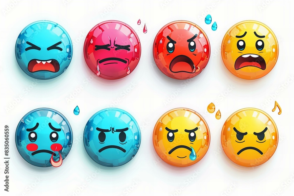 Digital artwork of the sad feel bad emoticons icon line art for flat ...