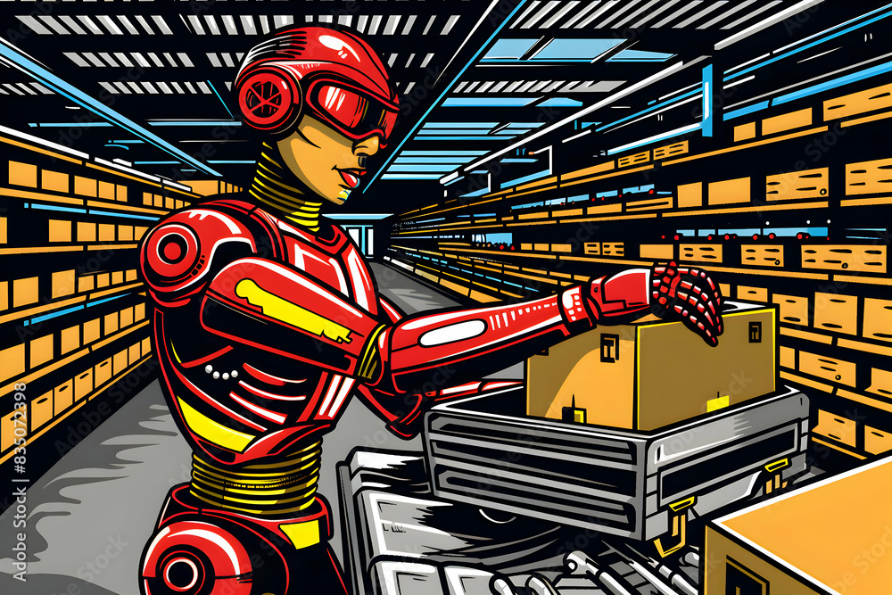 cartoon illustration of warehouse robot - automation, fulfillment ...