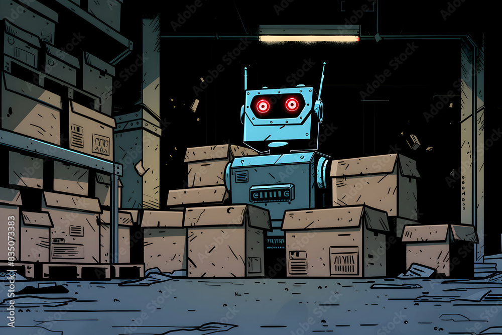 cartoon illustration of warehouse robot - automation, fulfillment ...