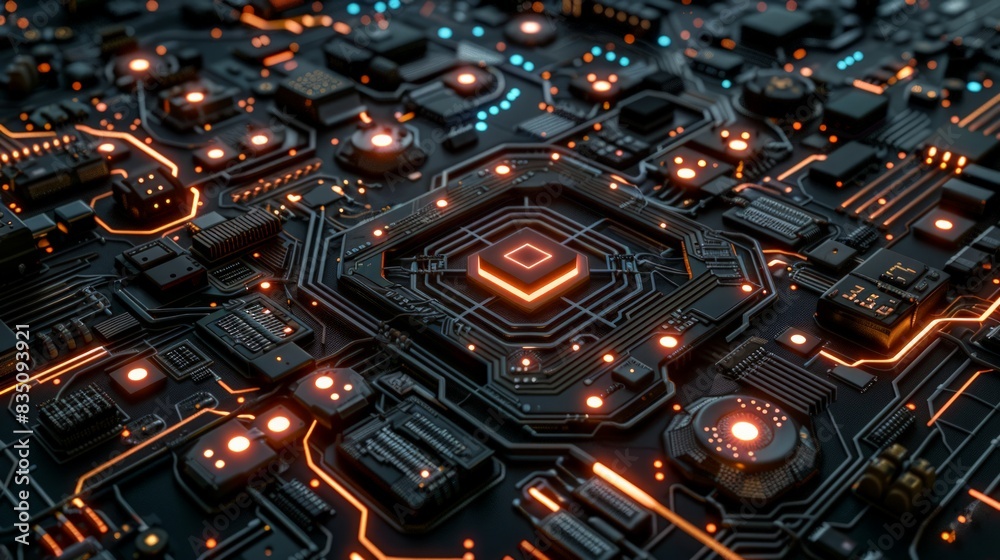 High-Tech Circuit Board: Capture a high-tech background with intricate circuit board designs and ...