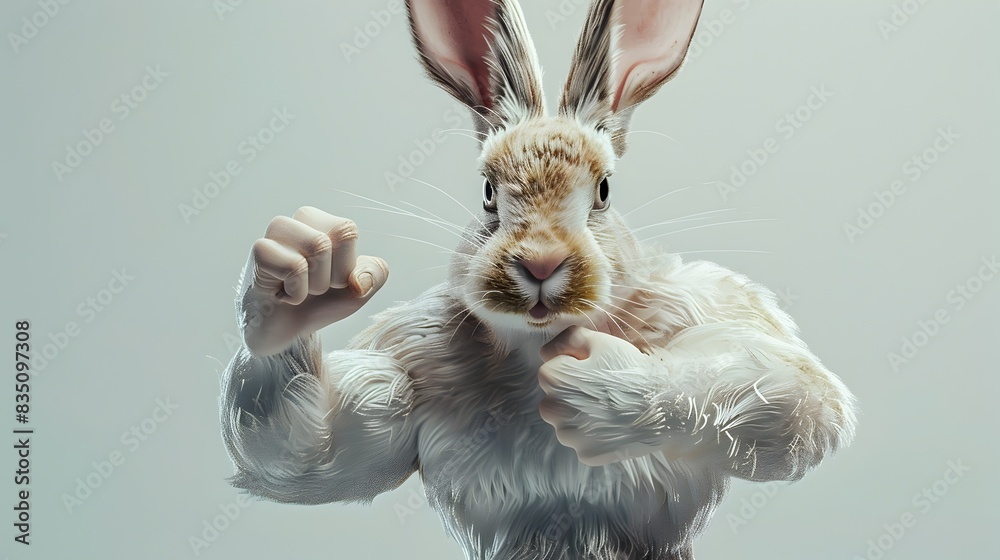 Muscular Rabbit in Fierce Fighting Pose on White Background with ...