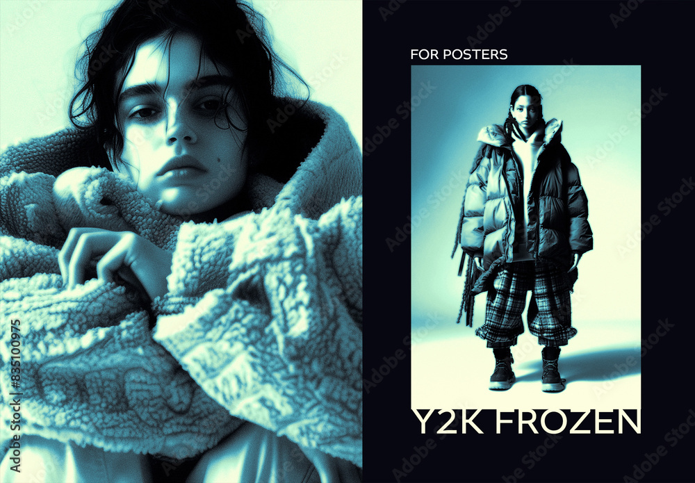 Frozen Y2K Poster Photo Effect Mockup Stock Template | Adobe Stock