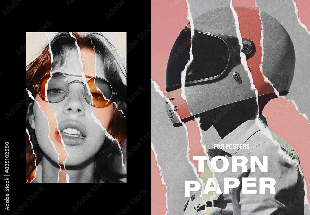 Mixed Torn Paper Poster Photo Effect Mockup Stock Template | Adobe Stock