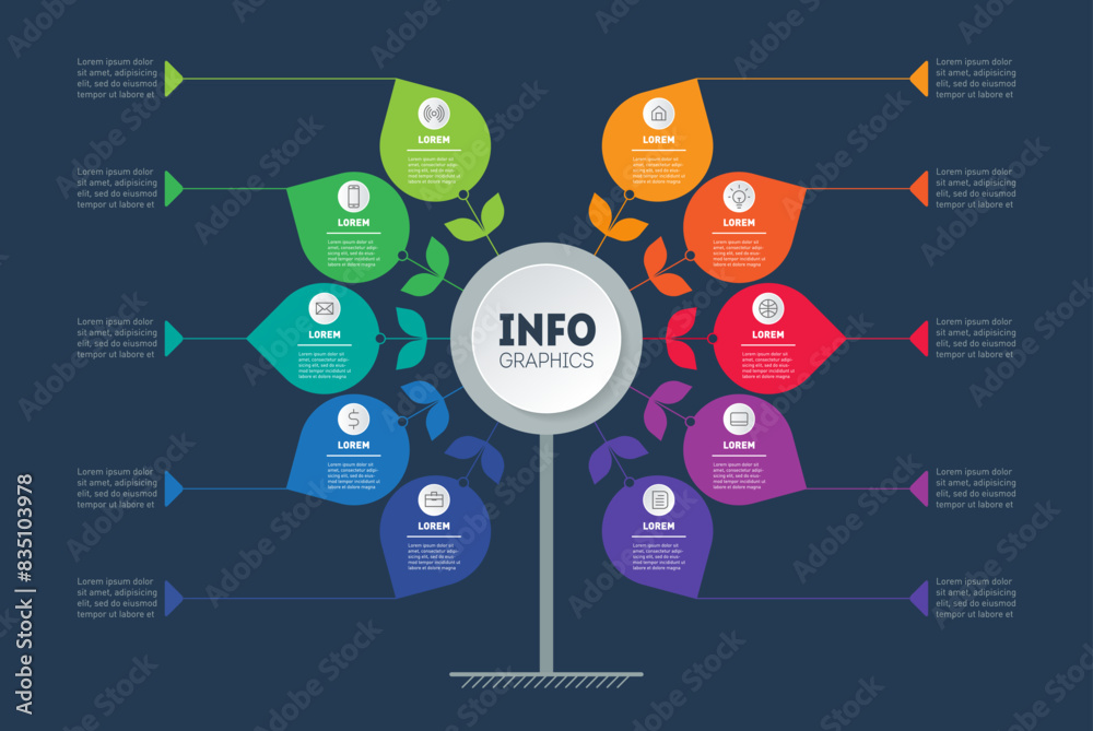 Business infograph concept with 10 steps. Tree. Template of diagram or ...