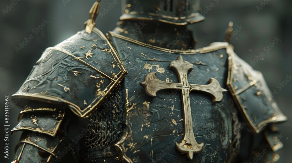 Knight of Christ: The Sacred Armor. Detailed close-up of a medieval ...