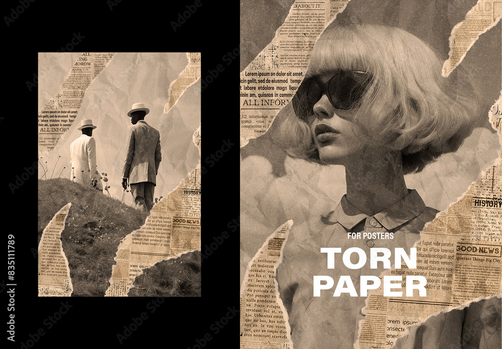 Vintage Torn Paper Poster Photo Effect Mockup Stock Template | Adobe Stock