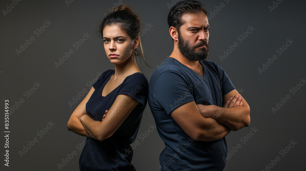 Two people standing face-to-face with arms crossed, expressing ...