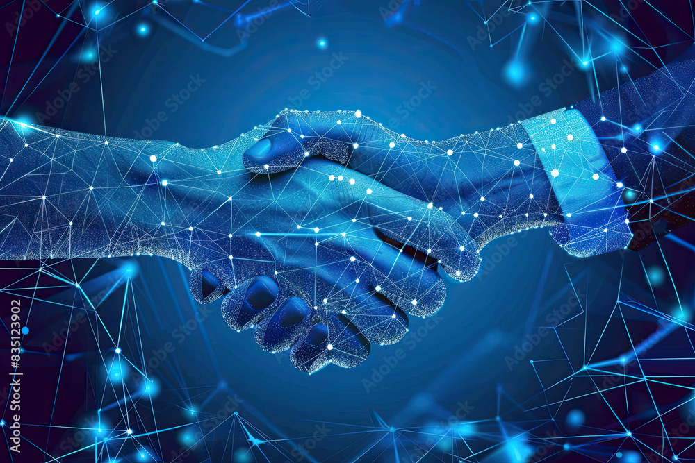 Digital Handshake on Blue Technology Background - Abstract Hands ...