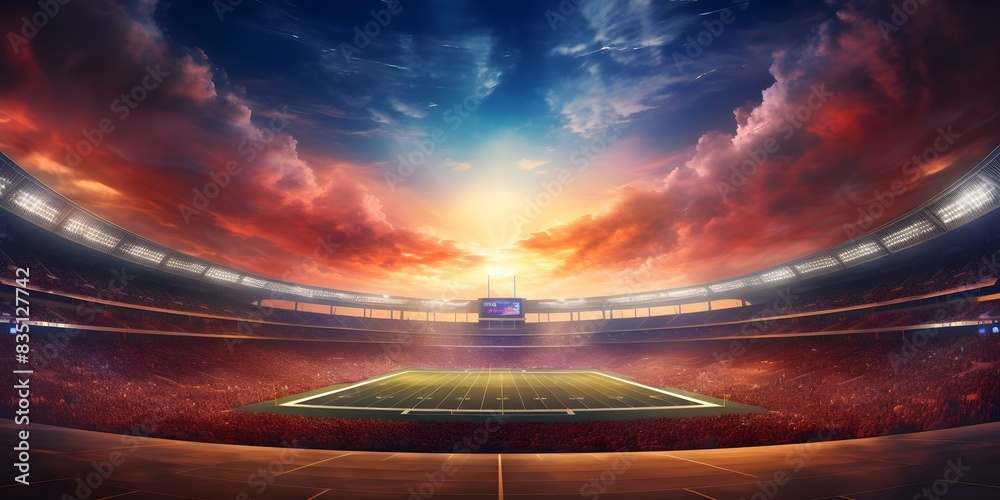 Graphic art design of American football stadium with competitive sports ...