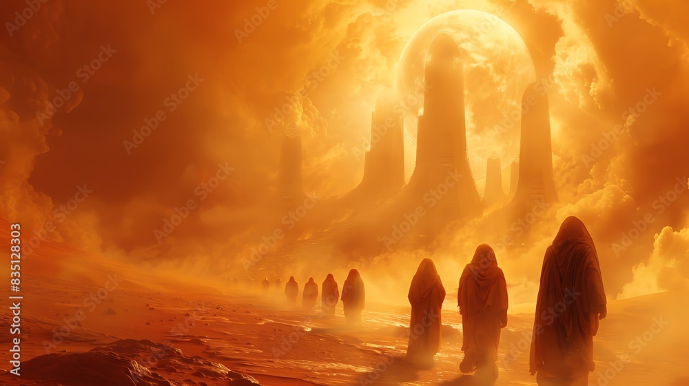 realistic depiction of Martians emerging from their underground city on ...