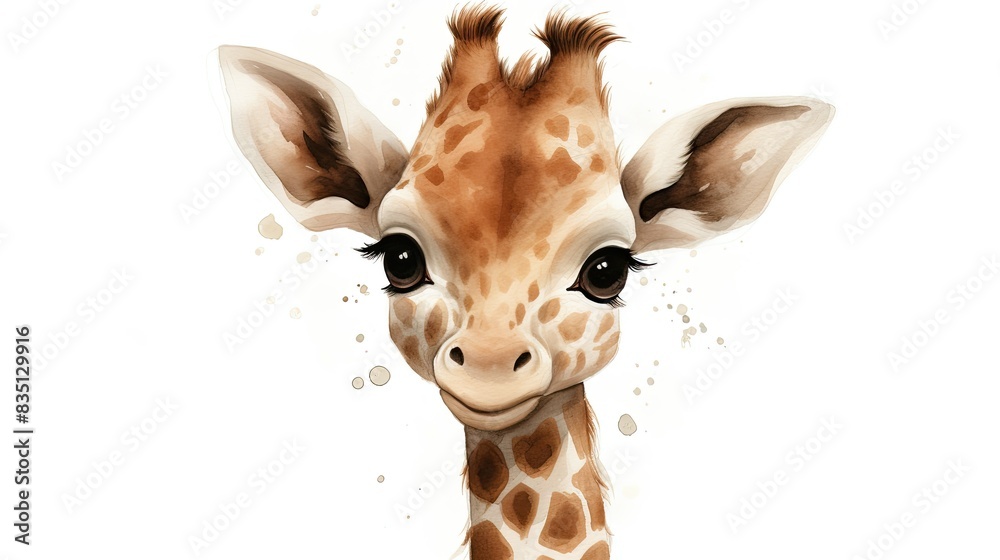 Cute Baby Giraffe, watercolor clipart on white background Stock ...