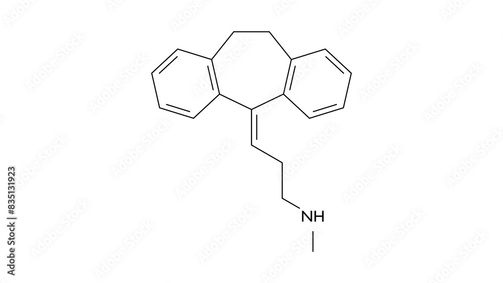 nortriptyline molecule, structural chemical formula, ball-and-stick ...