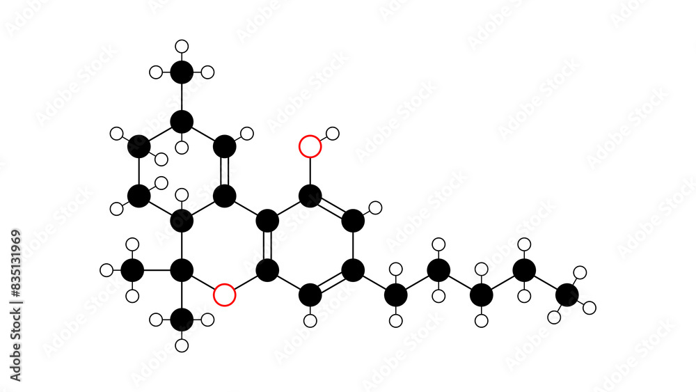 delta-10-tetrahydrocannabinol molecule, structural chemical formula ...