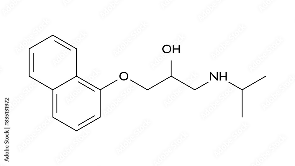 propranolol molecule, structural chemical formula, ball-and-stick model ...