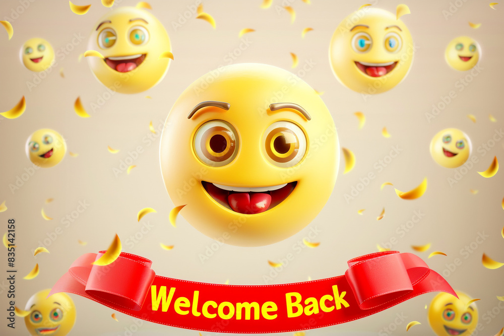A soft beige background hosting a 3D luxury yellow emoji with inviting ...