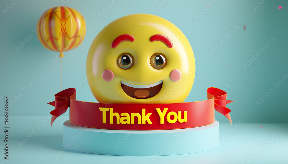 Generate an image of a 3D luxury yellow emoji with "Thank You" in ...