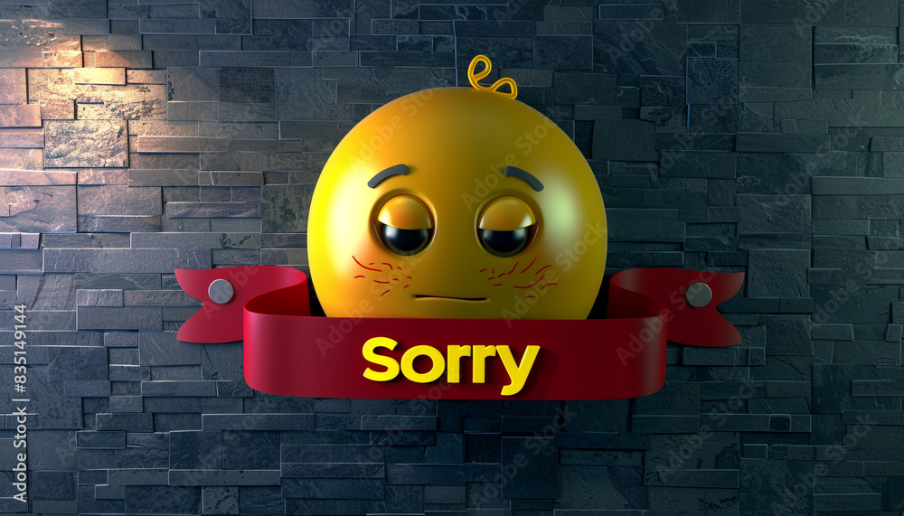Generate a 3D yellow emoji with an apologetic face, highlighted by a ...