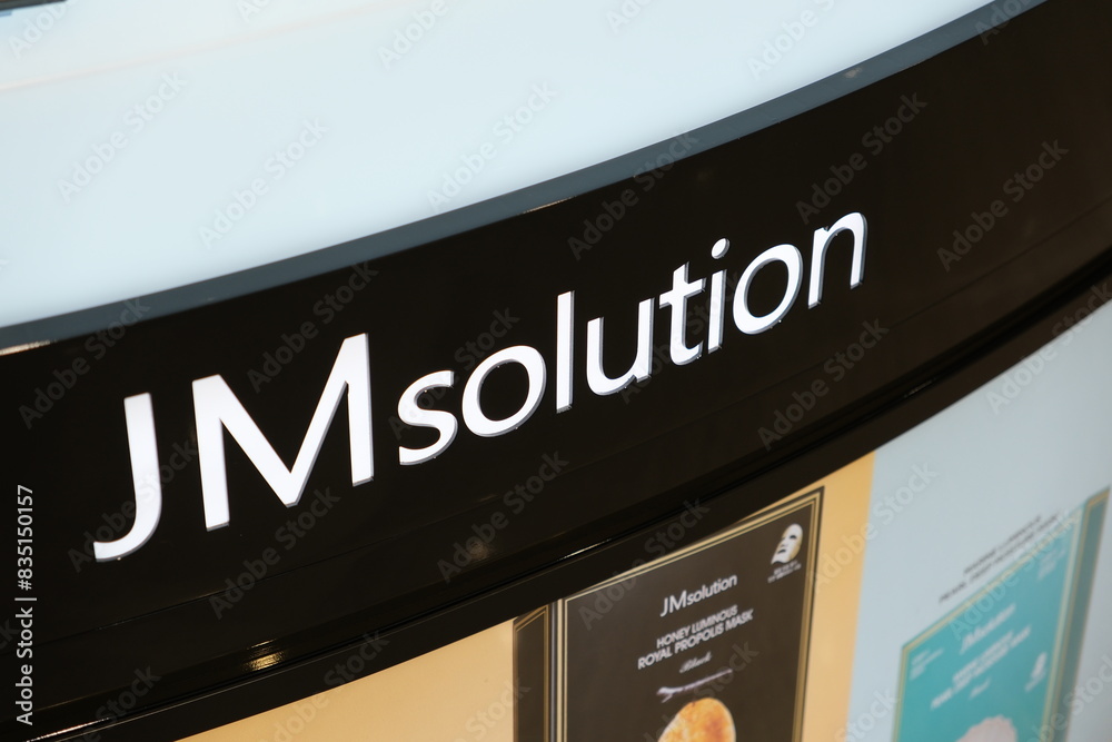 Jeju, South Korea-May 24th 2024: JM solution store brand logo sign ...