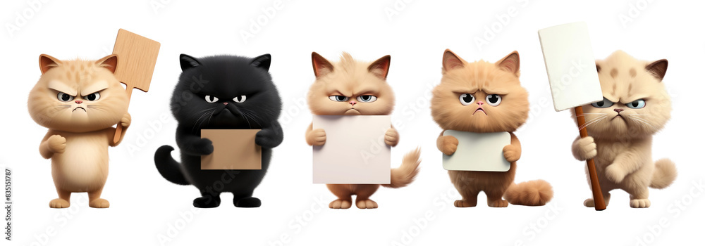 Angry cat character holding board png on transparent background Stock ...