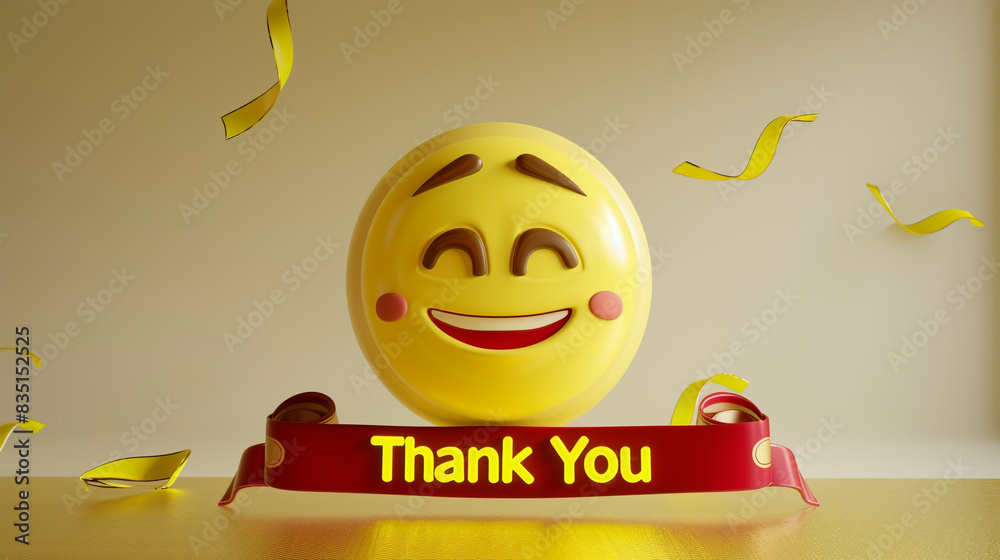 Render an image showing a 3D luxury yellow emoji, below which a red ...