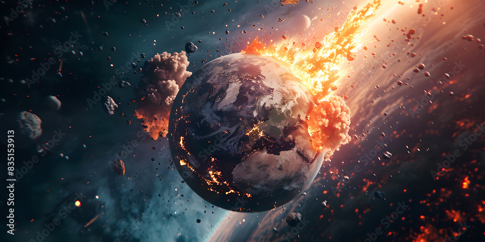 Ilustración del fin del mundo el planeta tierra explotando por guerras ...