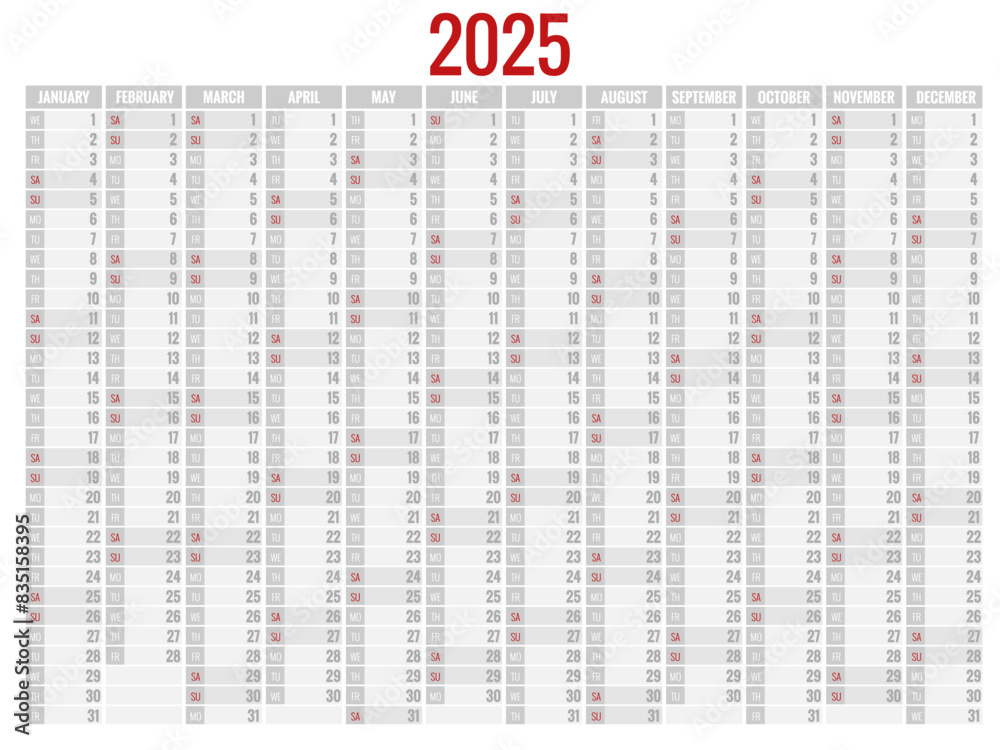 Calendar vertical, planner, date, calender, planner for 2025. Vector ...