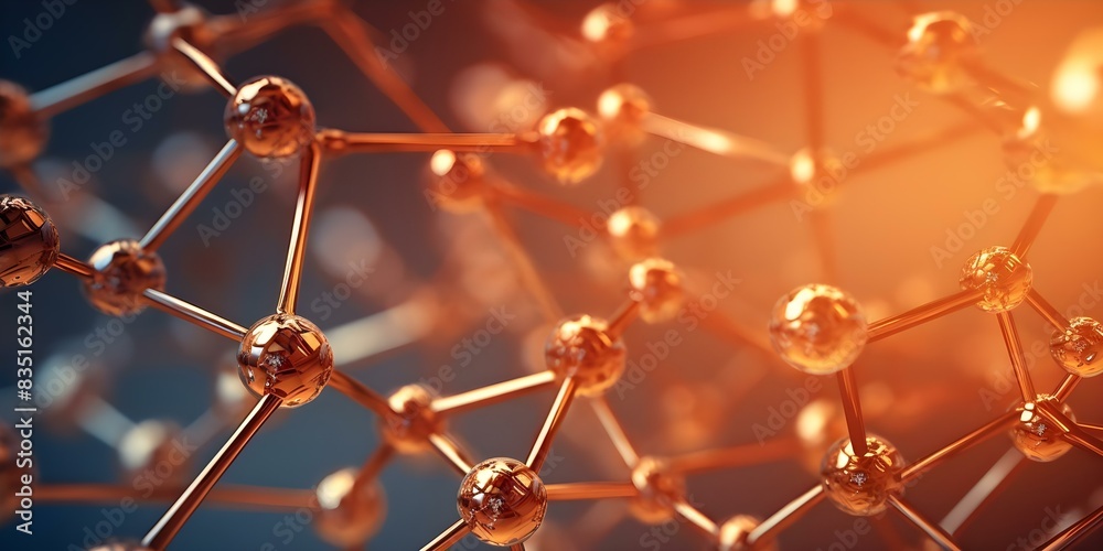 Illustration of interconnected molecular atomic structures showing ...