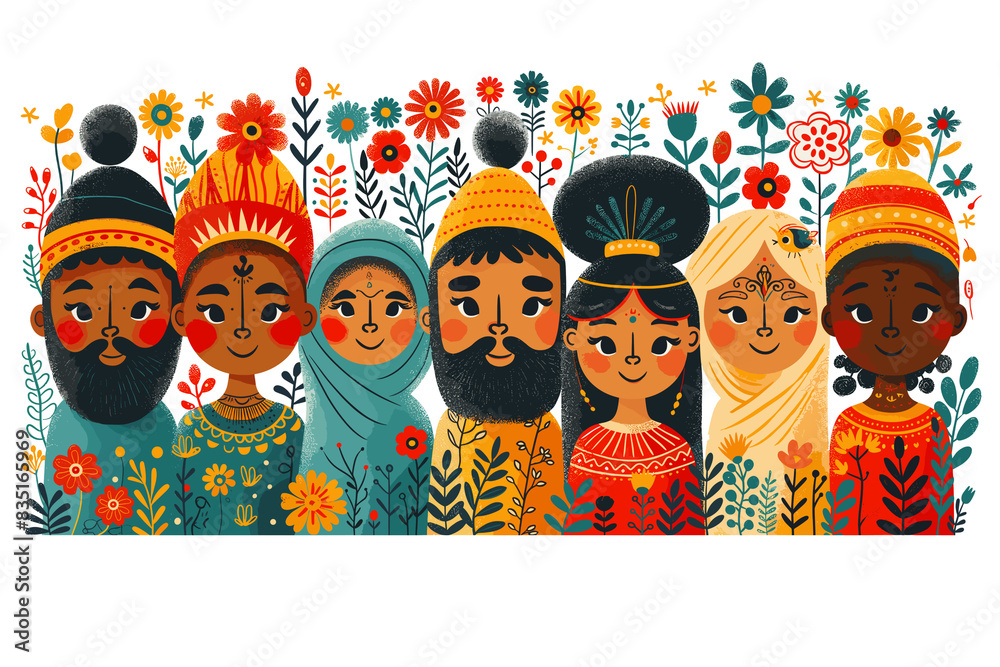 Vector illustration of a group of people of different nationalities and ...