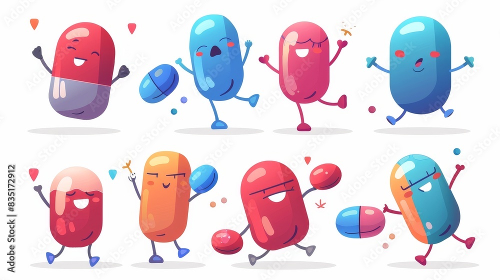 Smiling funny cartoon characters for medical items and disease ...