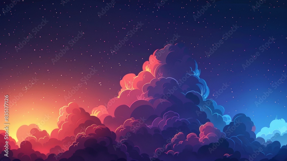 An illustration of beautiful colored clouds in the night sky in cartoon ...