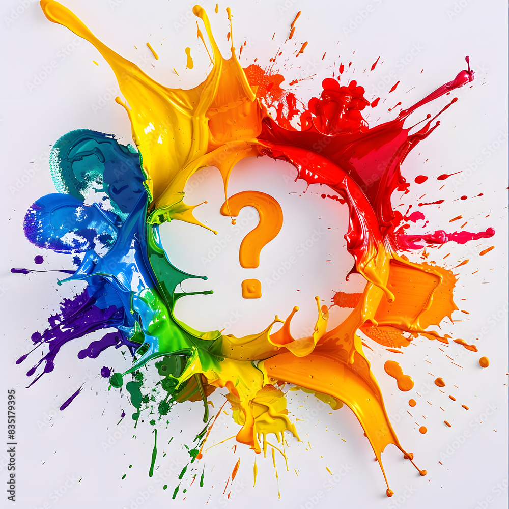 A colorful splash of paint with a question mark in the middle. the ...