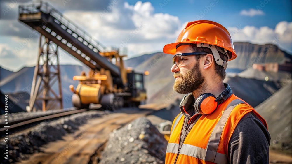 Mining engineer wearing a helmet at a mine site , worker, engineer ...