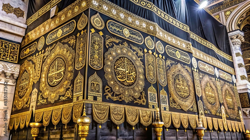Arabic calligraphy inscriptions and Islamic art ornament on Al Kaaba ...
