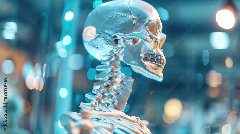 Human skeleton profile shown in educational exhibit Stock Photo | Adobe Stock