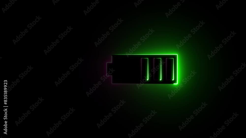 Neon battery sign animation. Neon charging animation 4k black ...