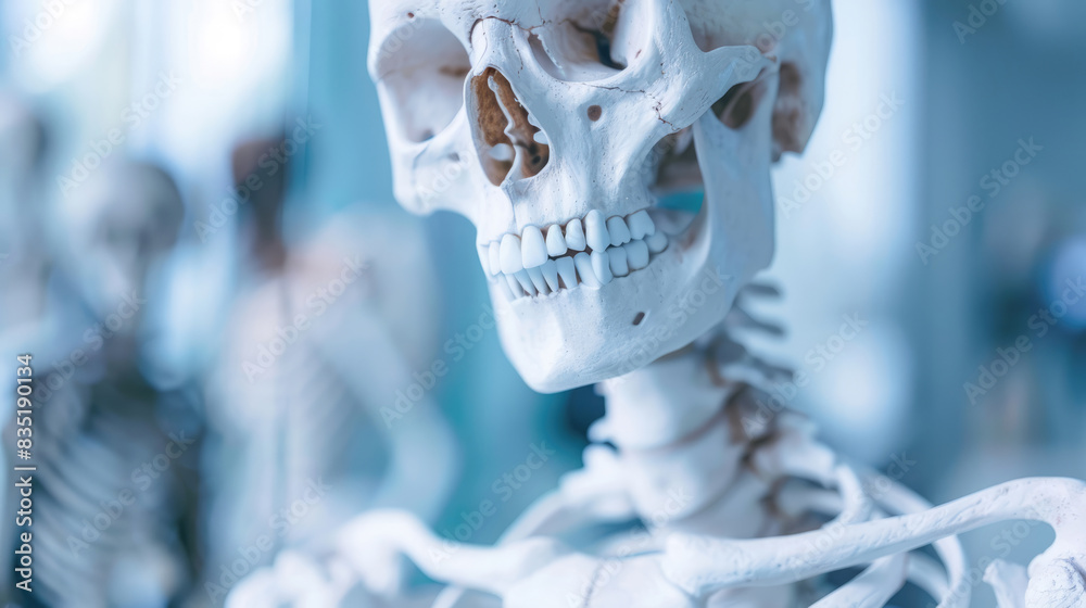 Human skeleton profile shown in educational exhibit Stock Photo | Adobe Stock