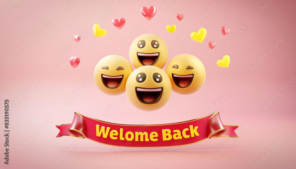 A soft blush pink background that accentuates a 3D luxury yellow emoji ...