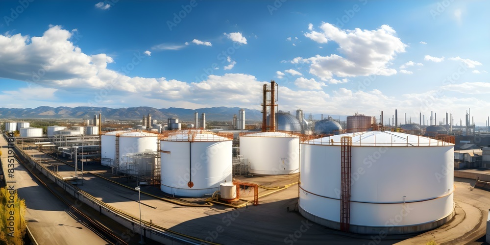 Oil Refinery Plant and Storage Tanks in an Industrial Zone. Concept ...