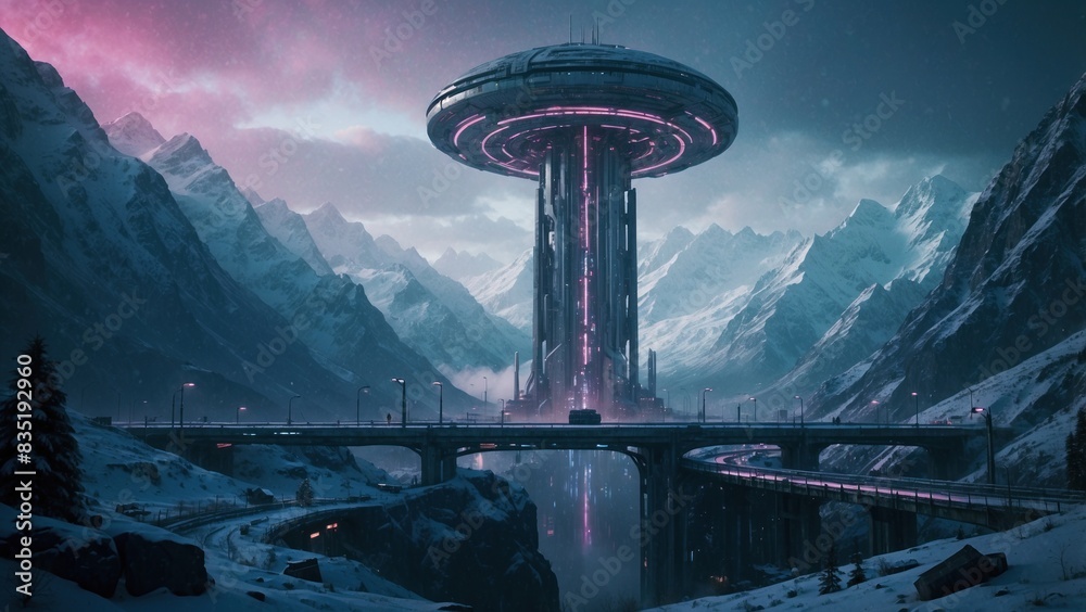 Game art showing cyber technical layout of buildings constituting a ...