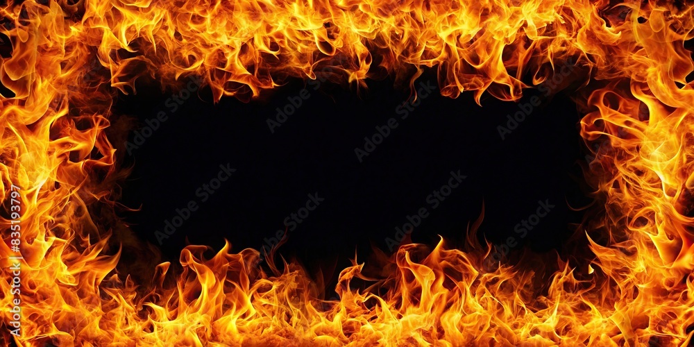 Burning fire flames border frame texture on background, fire, flames ...