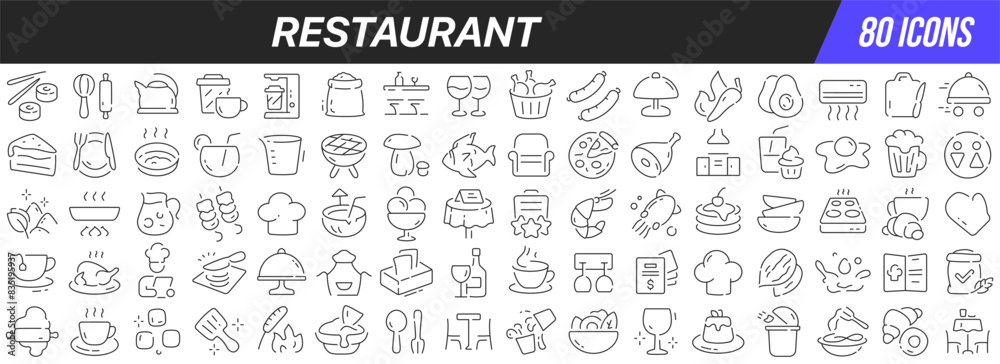 Restaurant line icons collection. Big UI icon set in a flat design ...
