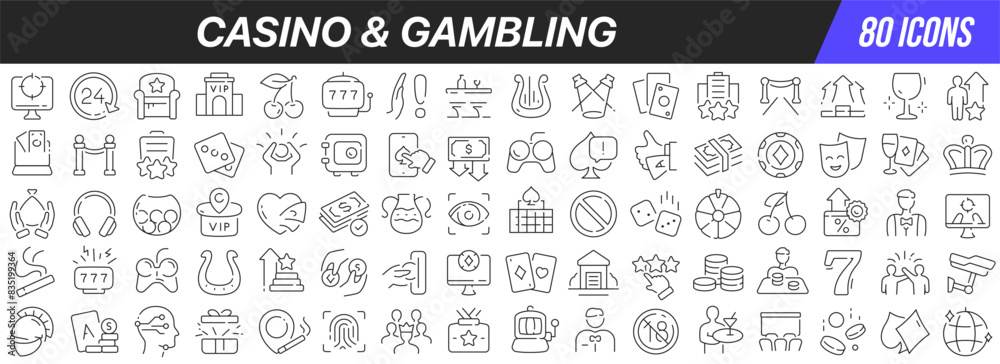 Casino and gambling line icons collection. Big UI icon set in a flat ...