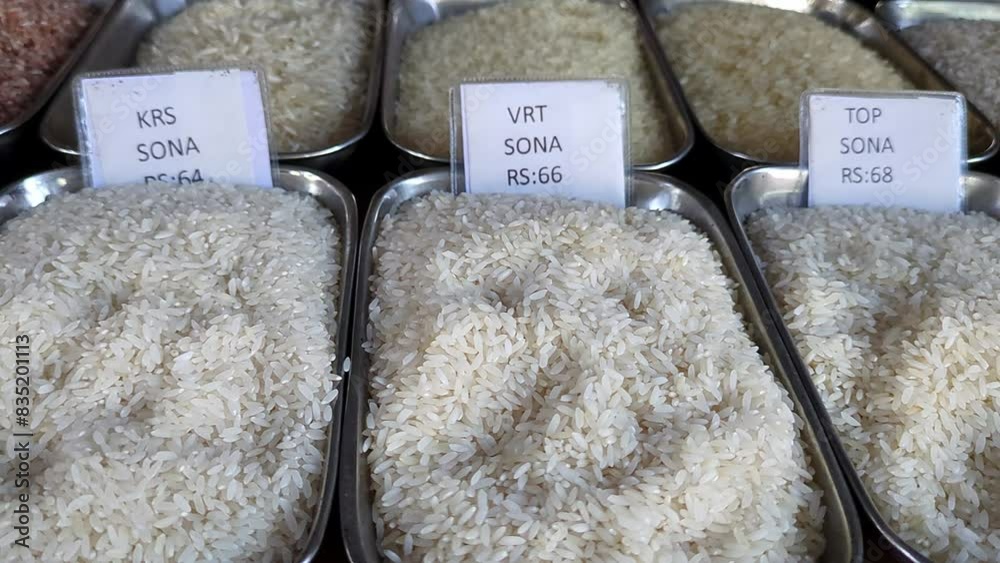 Panoramic view of different types of Indian rice varieties with price ...